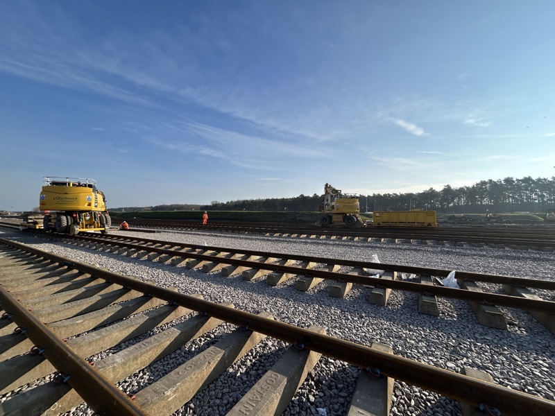 Construction of new electrified track at Long Marston continues